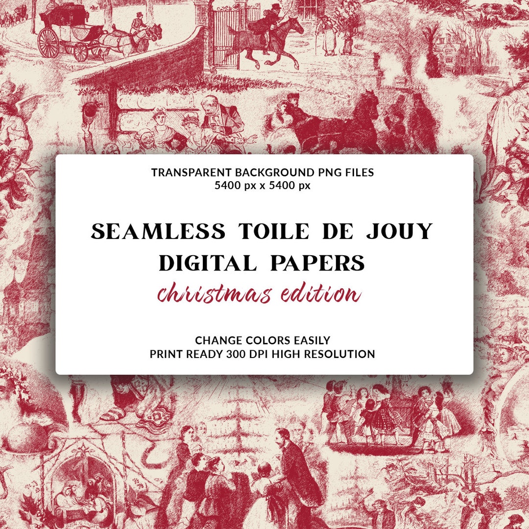 Vintage Christmas Toile Digital Paper: Seamless Victorian Print (PNG ...