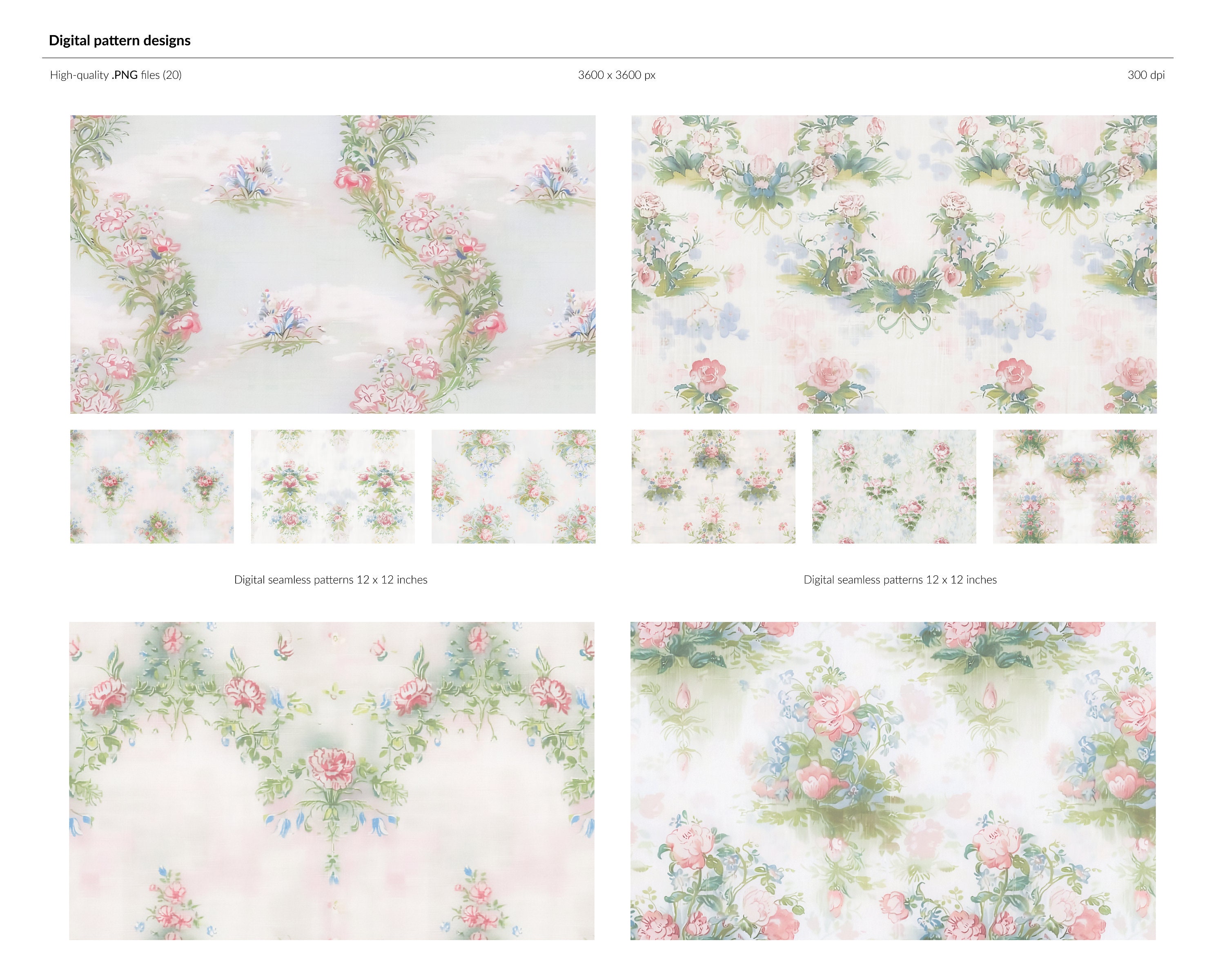 Cottagecore Digital Papers, Pastel Renaissance, Vintage Floral Fabric ...