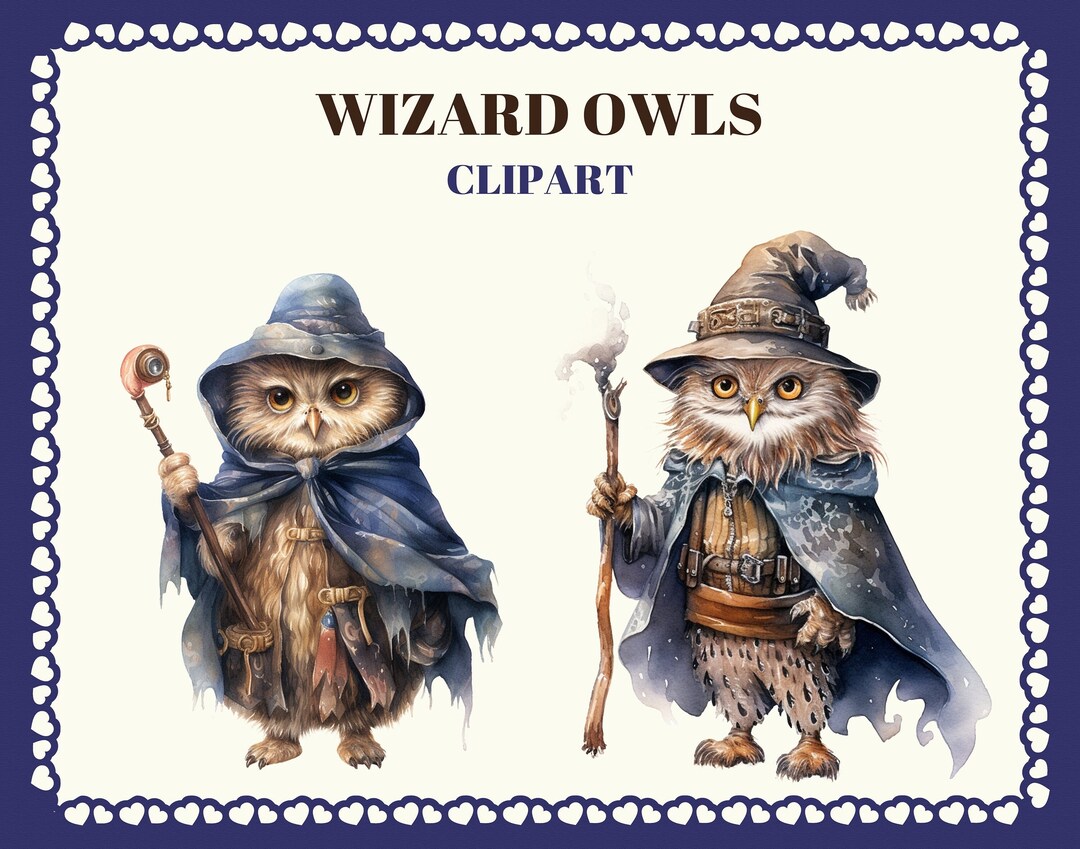 Wizard Owls Clipart Magic Printable Stickers Vintage - Etsy