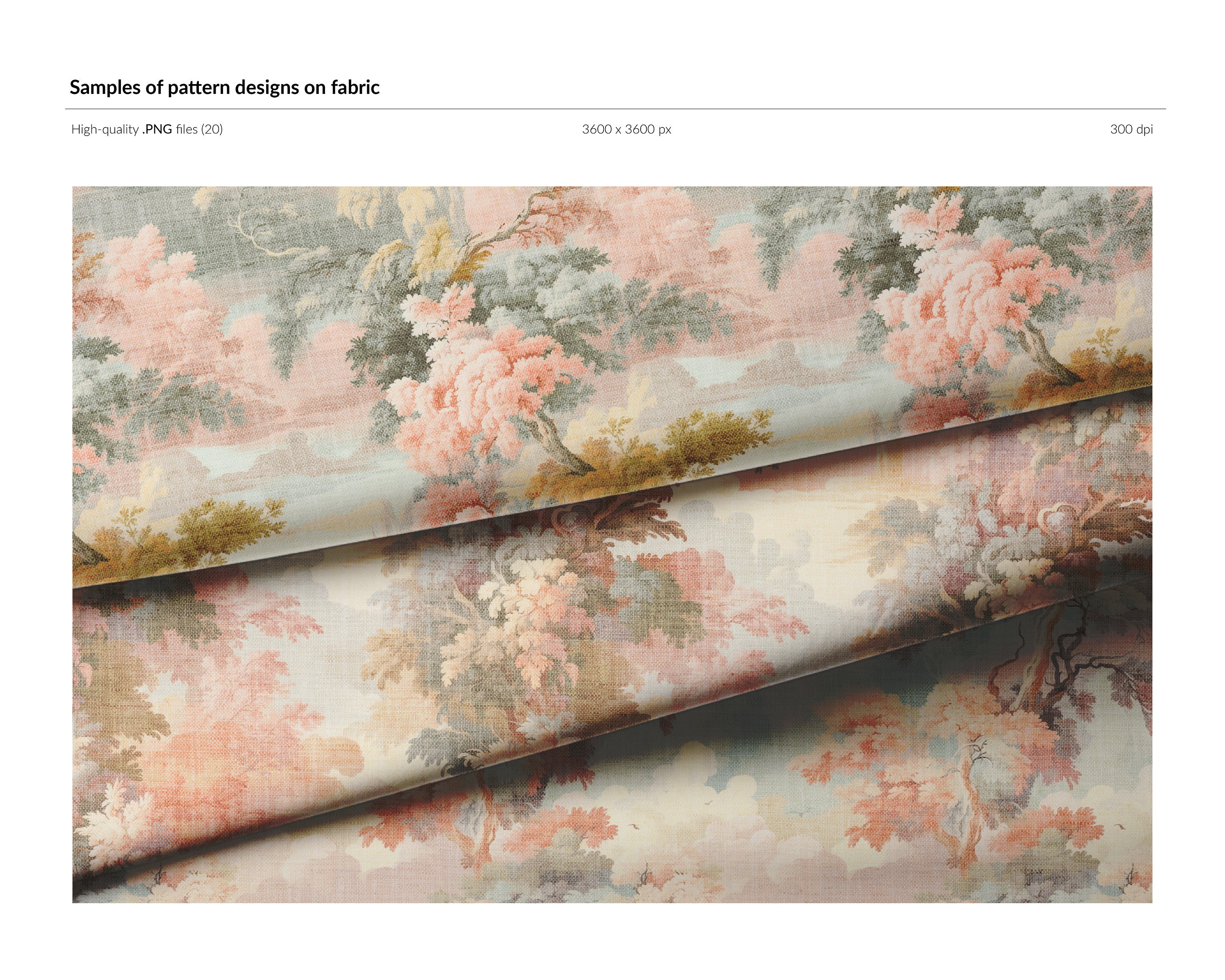 Toile Art Digital Papers Bundle, Pastel Chinoiserie Vintage, Peachy ...