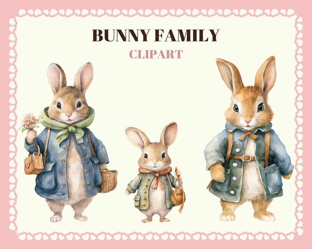 Bunnies Family Clip Art, Printable Clipart Stickers, Vintage Rabbit ...