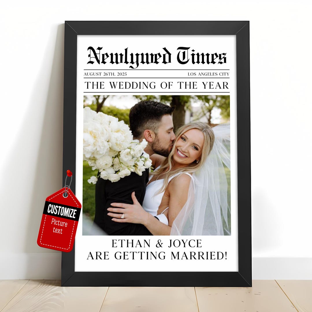 Personalized Wedding Newspaper Vintage Poster, Custom Engagement ...