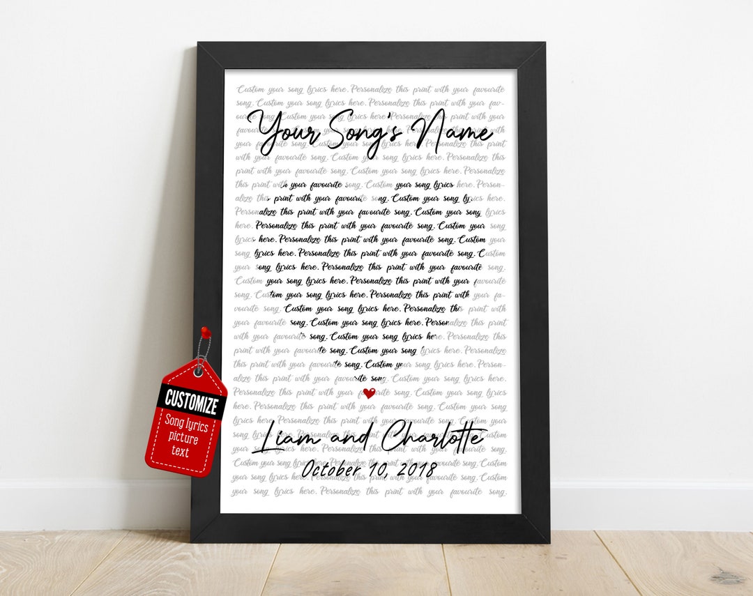 Custom Song Lyrics Print, Personalised Music First Dance Song Lyrics ...