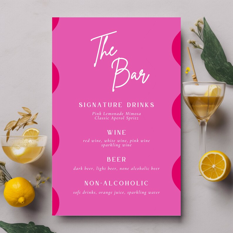 Wavy Wedding Bar Menu Sign Template Signature Drinks Editable Drinks Sign Etsy 
