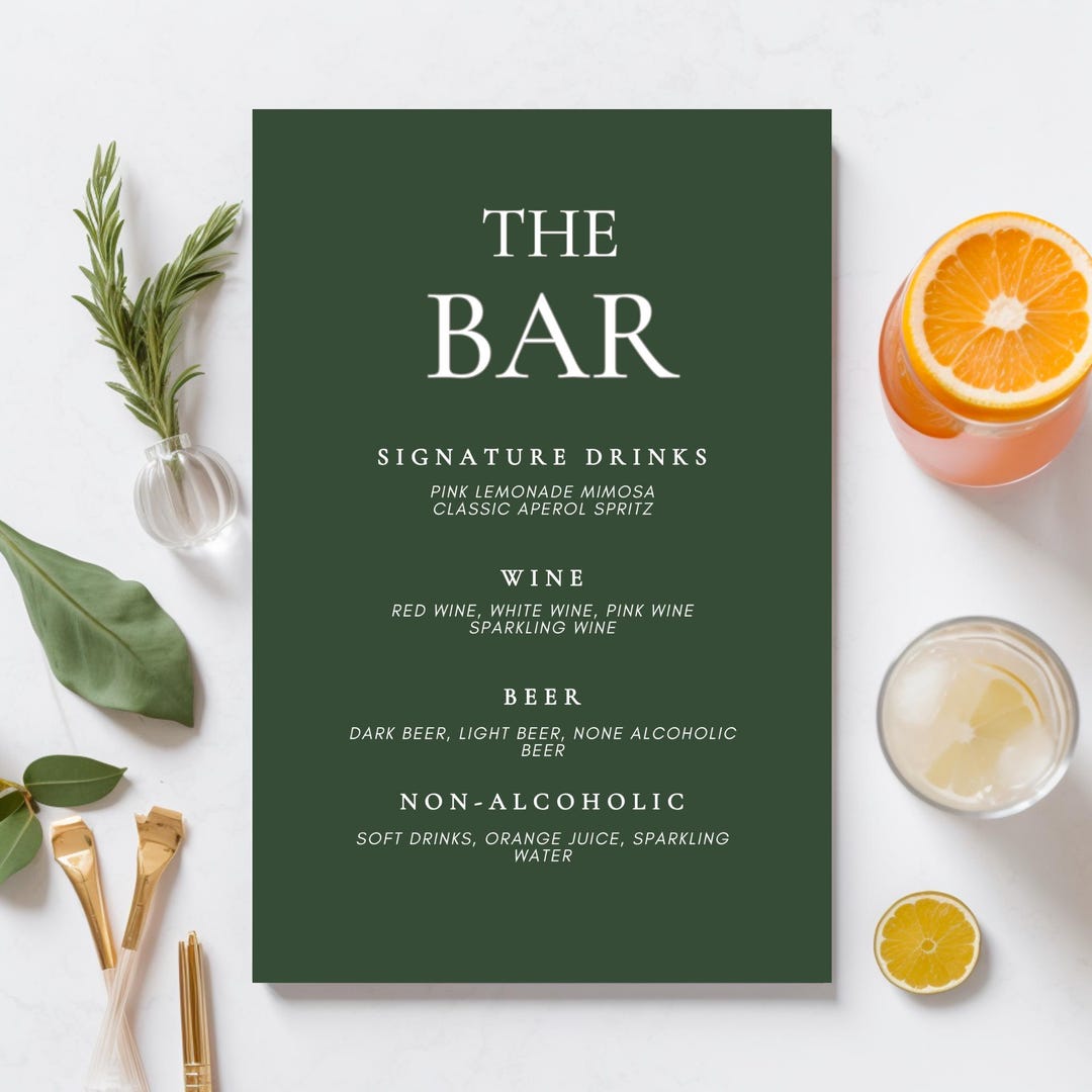 Editable Canva Bar Menu Template Minimalist Wedding Drink Sign ...