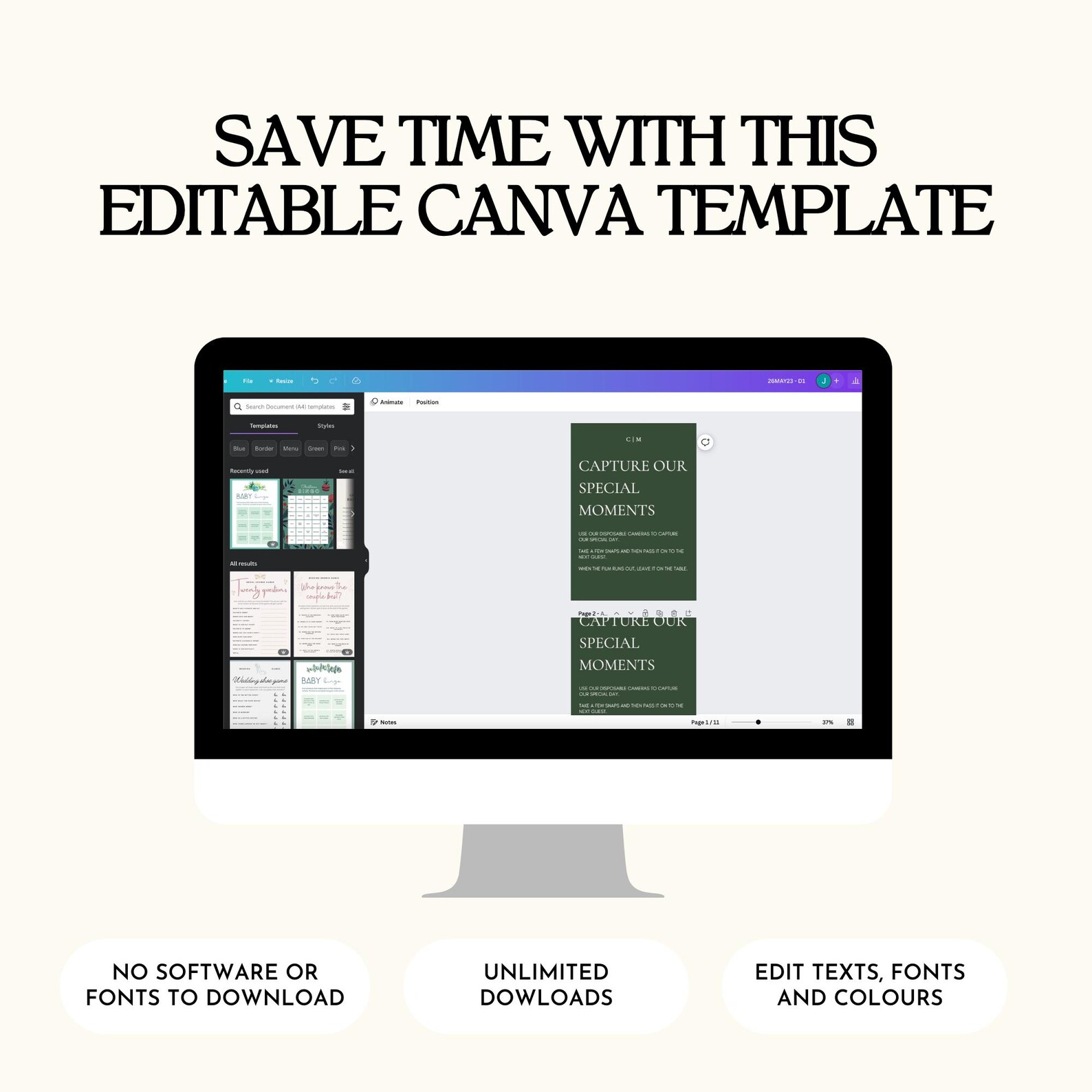 Editable Camera Instruction Display DIY Template for Wedding Guests ...