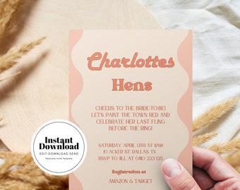 Hens Weekend Wavy Invite Orange and Pink Bachelorette Weekend ...