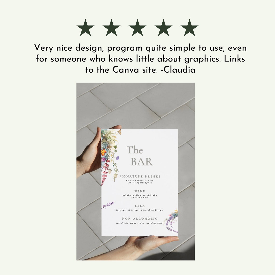 Floral Bar Menu Sign A5 Editable Canva Template Customizable Wedding ...