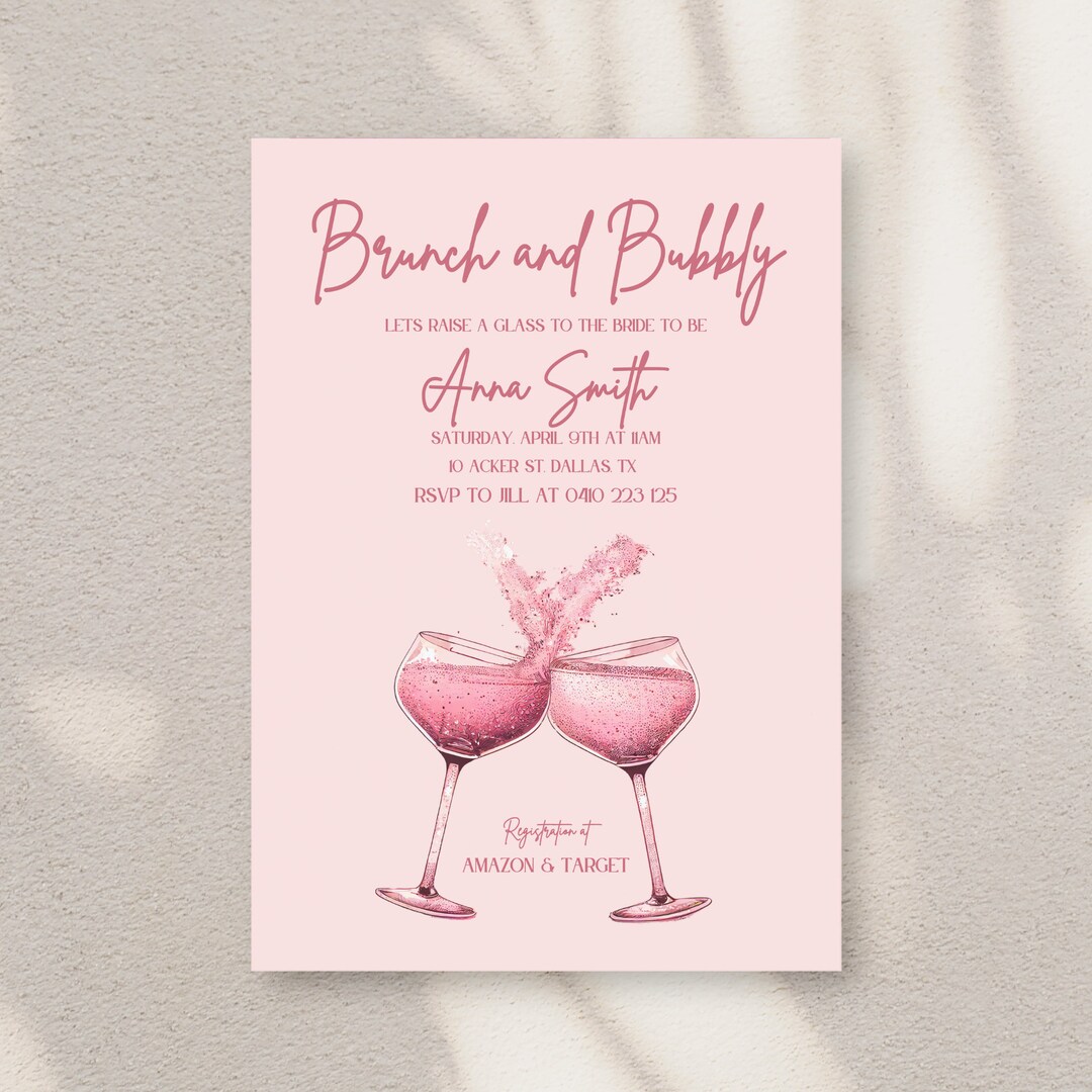 Editable Hens Party Invitation Template | Brunch and Bubbly | Printable ...