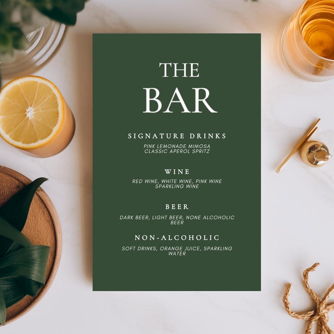 Editable Bar List Template DIY Wedding Drink Menu, Printable Cocktail ...