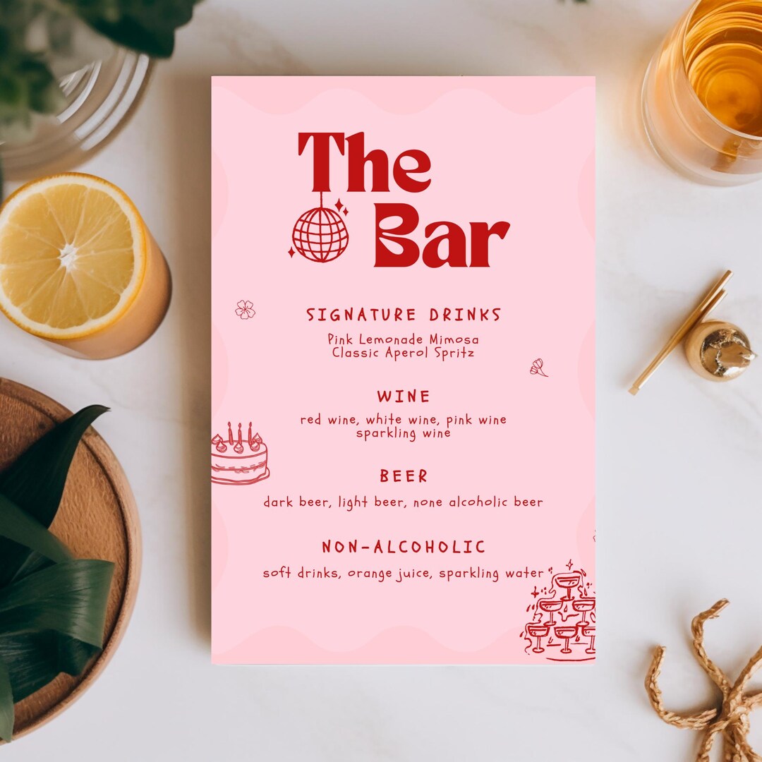 Editable Canva Bar Menu Template Digital Wedding Drink Menu ...