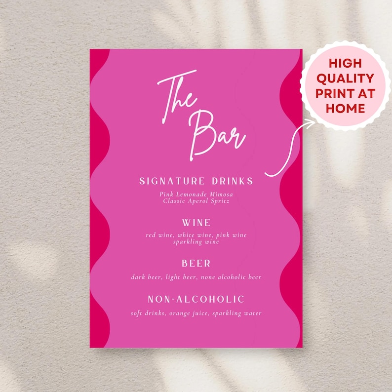 Wedding Bar Menu Sign – Signature Drinks & Cocktail Menu Printable ...