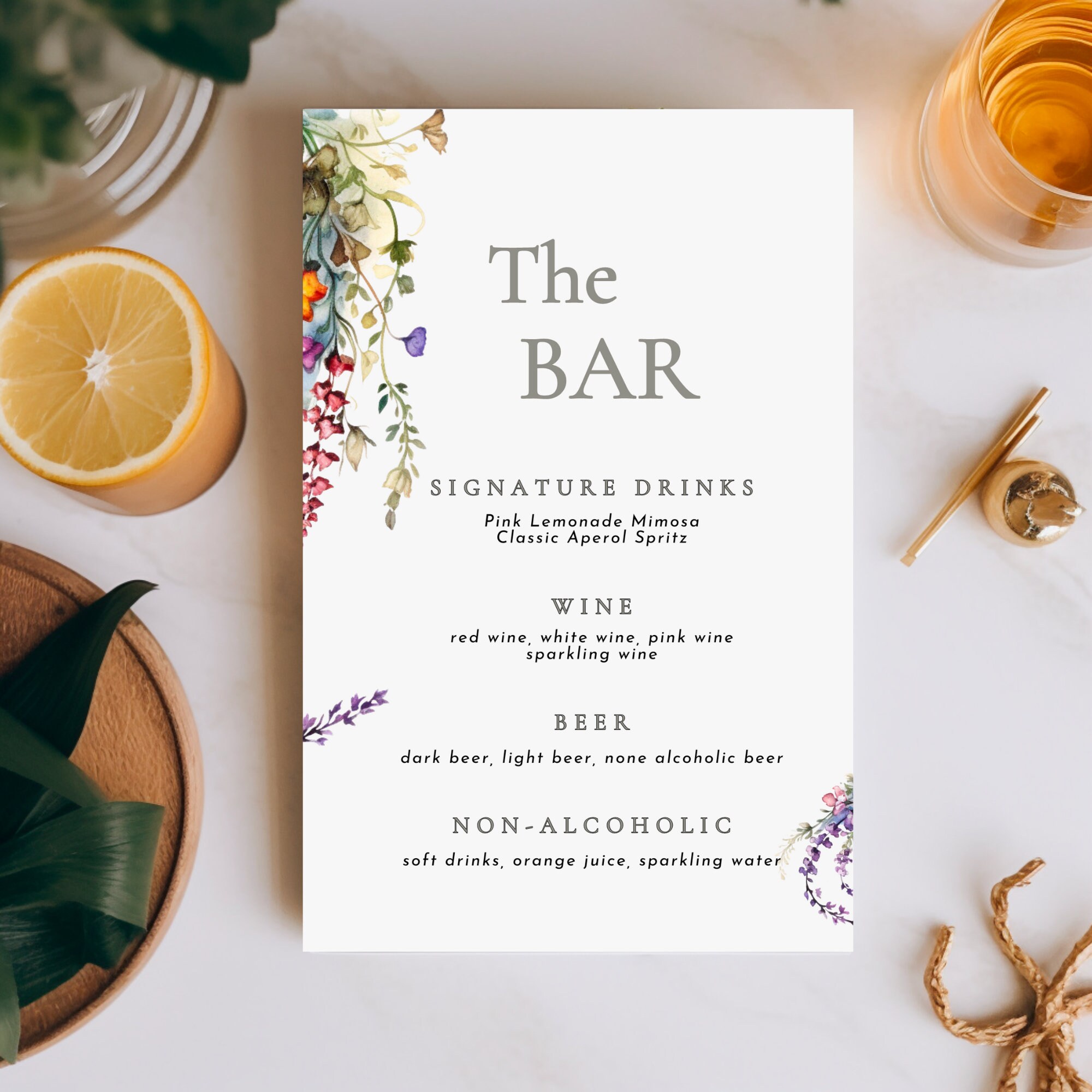 Floral Bar Menu Sign A5 Editable Canva Template Customizable Wedding ...