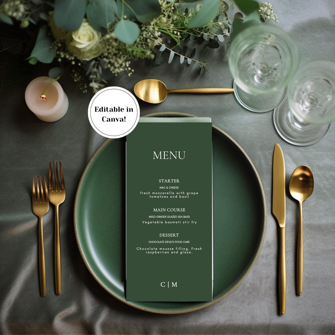 Editable Canva Menu Template for Weddings Elegant Green Digital Menu ...