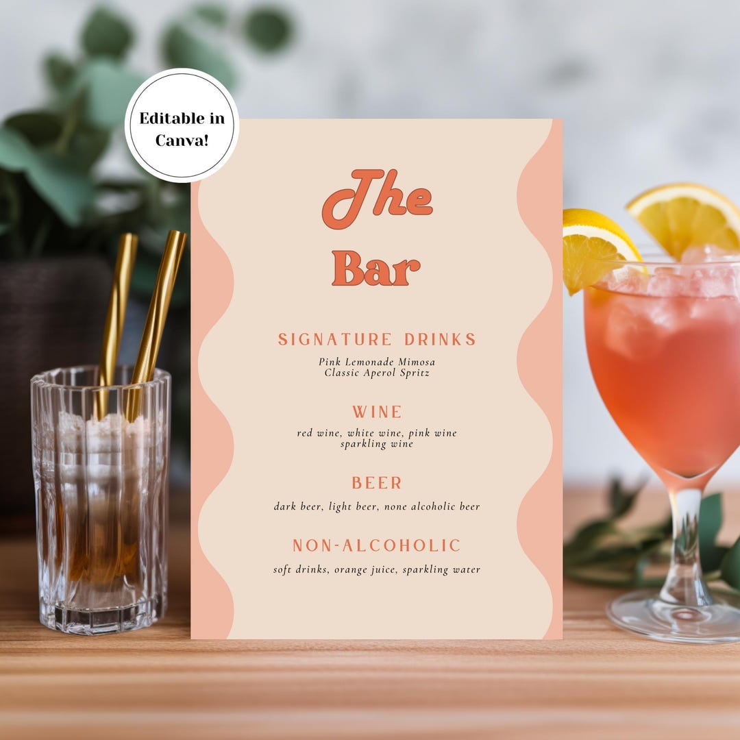 Editable Canva Bar Menu Template for Weddings, Cocktail Parties ...
