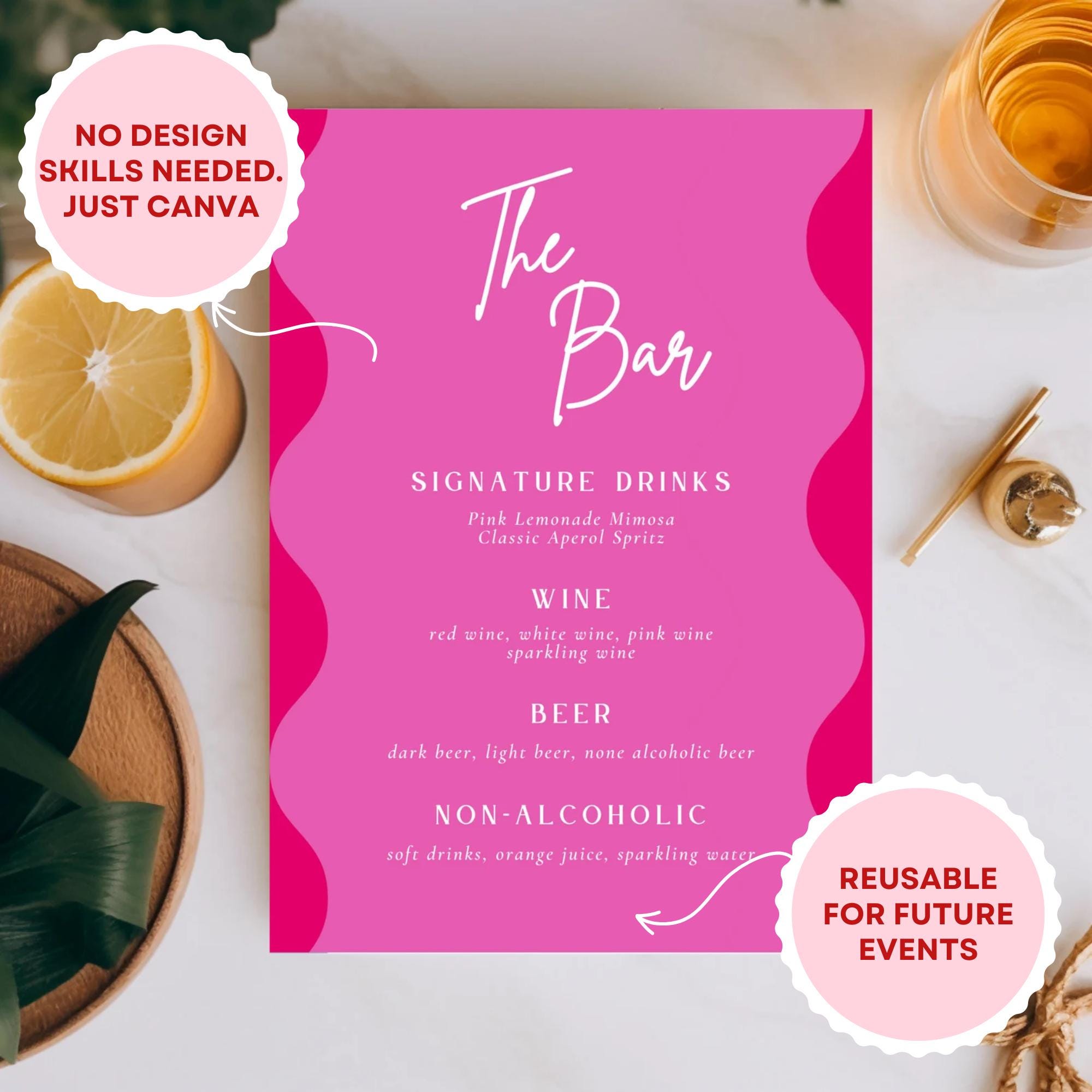 Editable Modern Bar Menu Sign: Wavy Border Design (canva Template, 5x7 ...