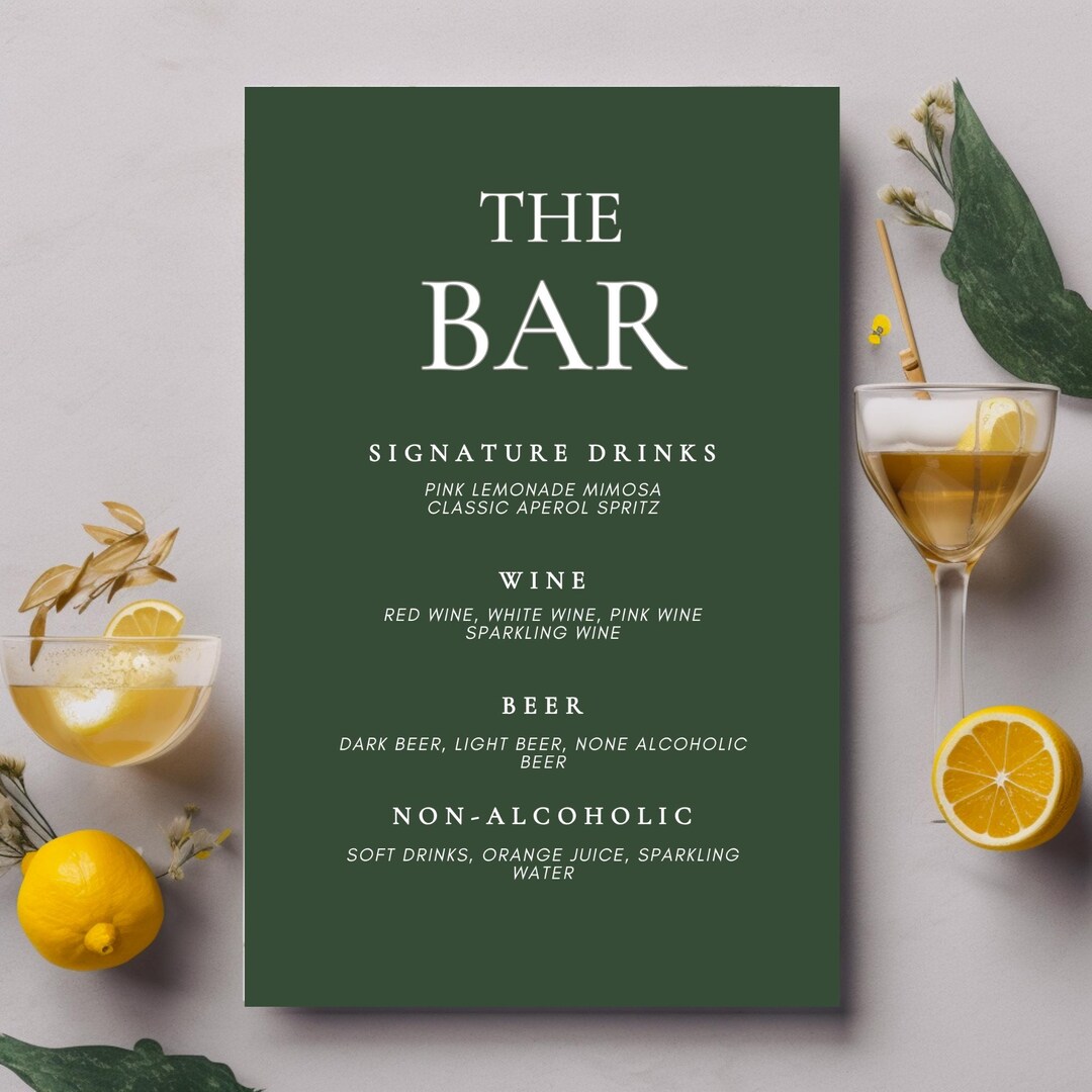 Editable Bar List Template DIY Wedding Drink Menu, Printable Cocktail ...