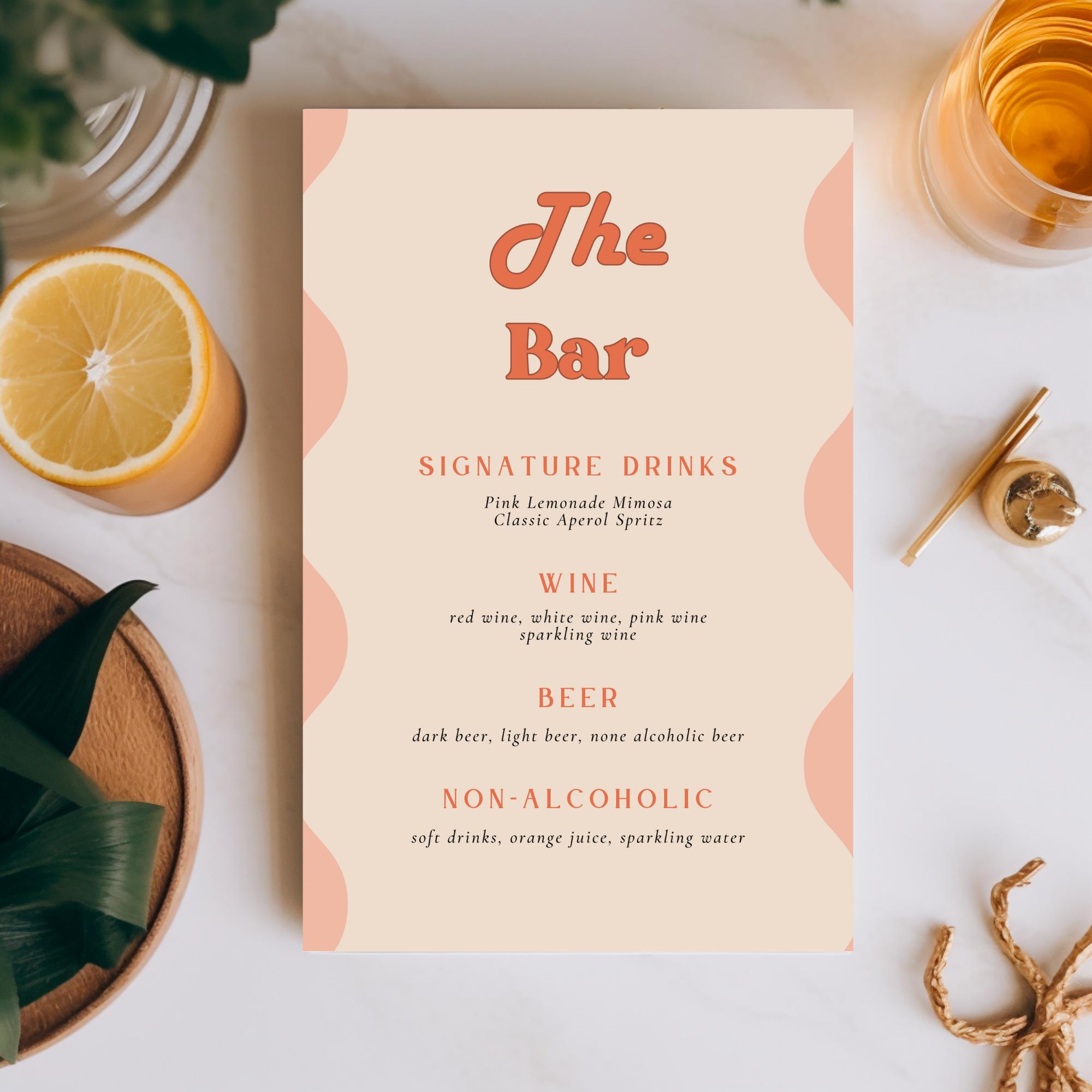 Editable Canva Bar Menu Template for Weddings, Cocktail Parties ...