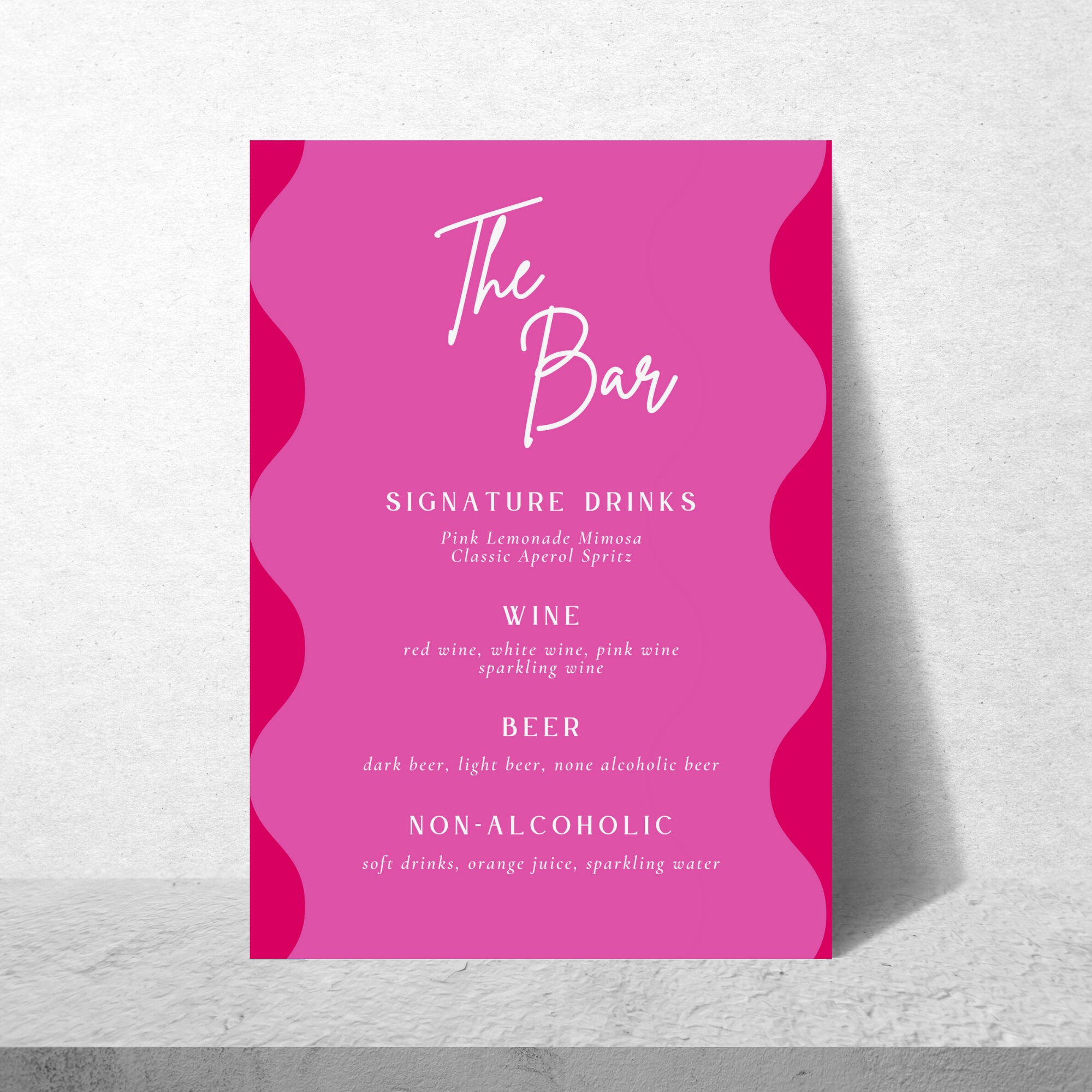Wavy Wedding Bar Menu Sign Template Signature Drinks Editable Drinks ...
