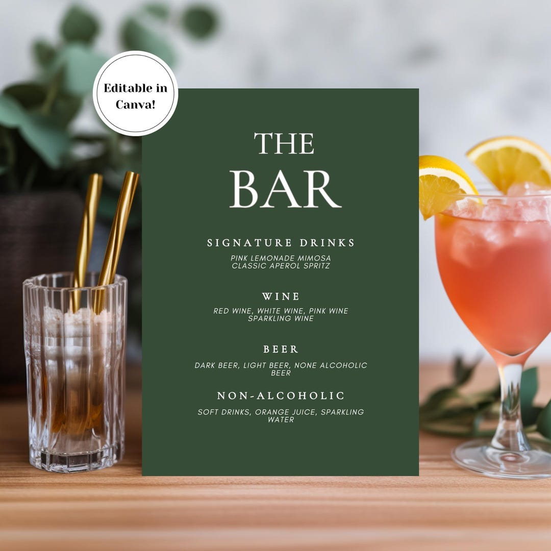 Editable Canva Bar Menu Template Minimalist Wedding Drink Sign ...