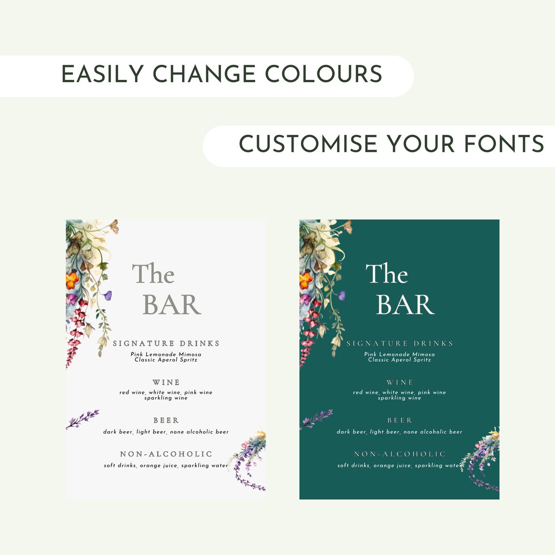 Floral Bar Menu Sign A5 Editable Canva Template Customizable Wedding ...