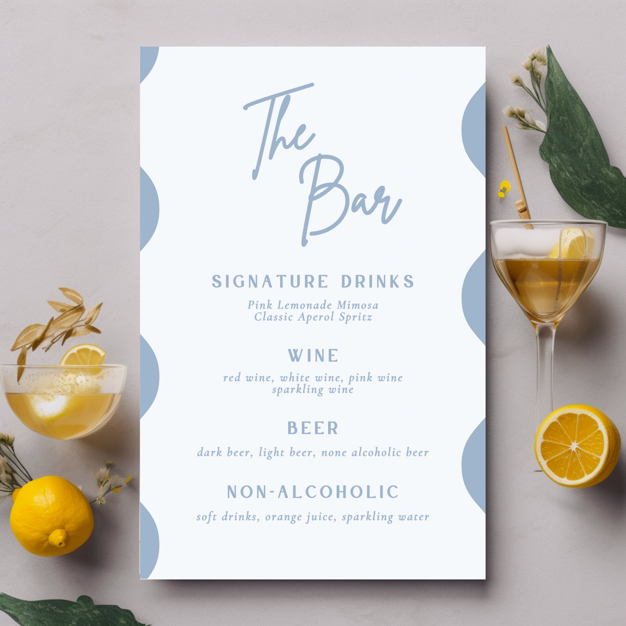 Wedding Drink Menu Sign Template Blue Instant Download Editable Design ...