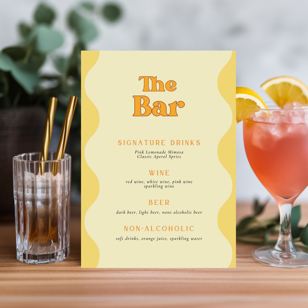 Drink Menus Canva Yellow Wavy Bar Menu Sign Template Editable Design ...