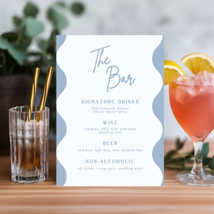 Wedding Drink Menu Sign Template Blue Instant Download Editable Design ...