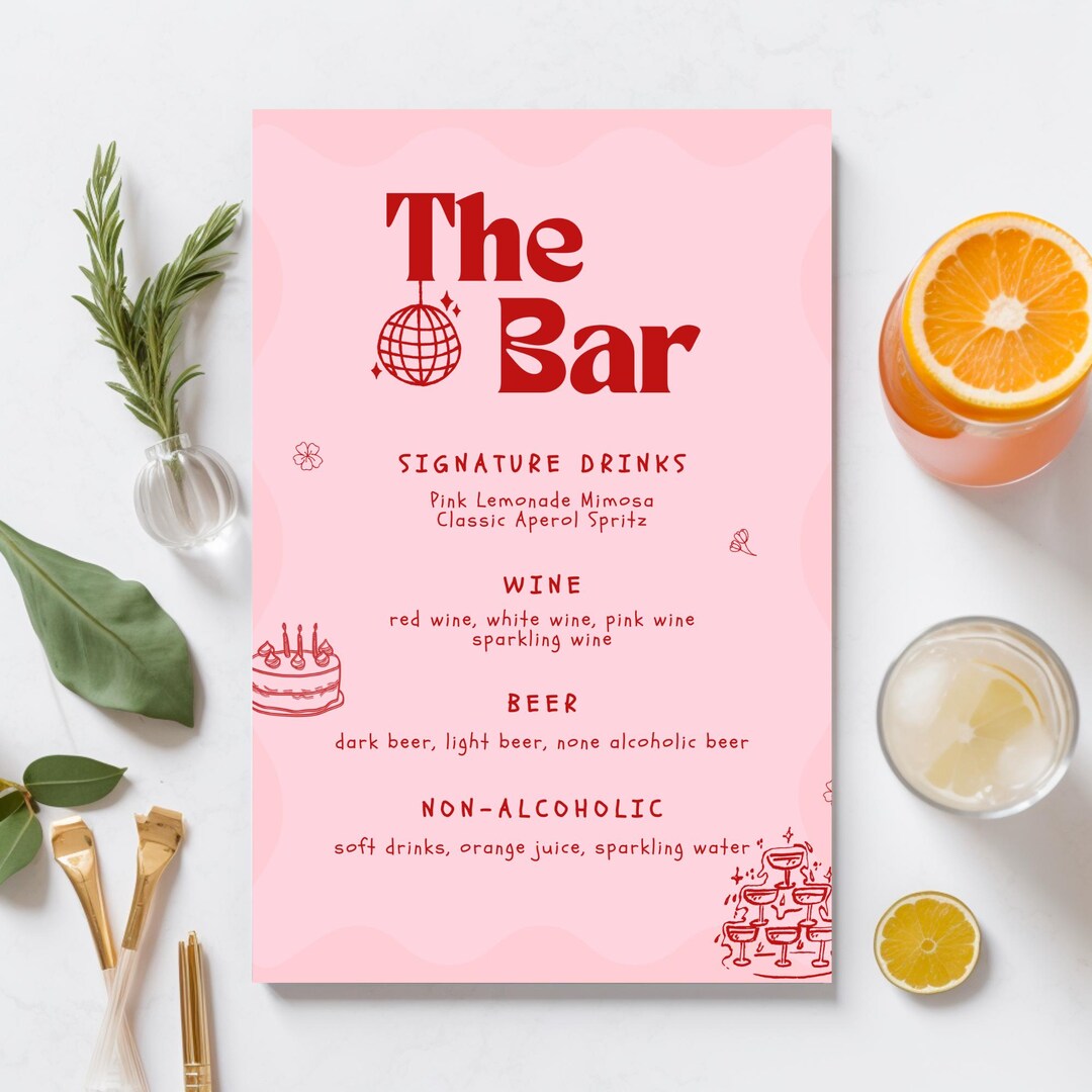 Editable Canva Bar Menu Template Digital Wedding Drink Menu ...