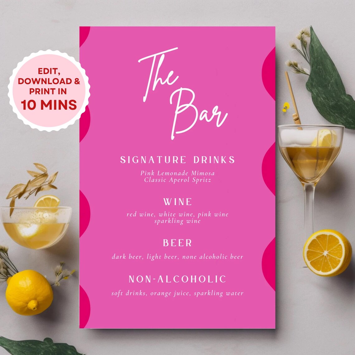 Editable Modern Bar Menu Sign: Wavy Border Design (canva Template, 5x7 ...
