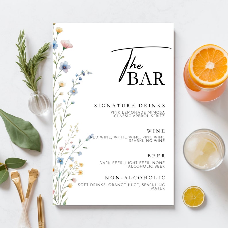 Bar Menu Sign Editable Canva Template Customizable Wedding Cocktails ...