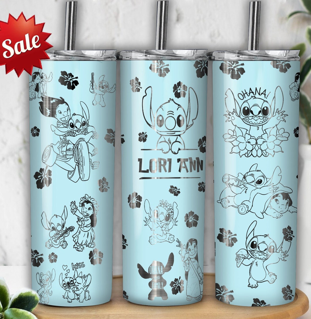 Stitch Full Wrap Engraved 20oz 30oz Skinny Tumbler, Cute Alien Engraved ...