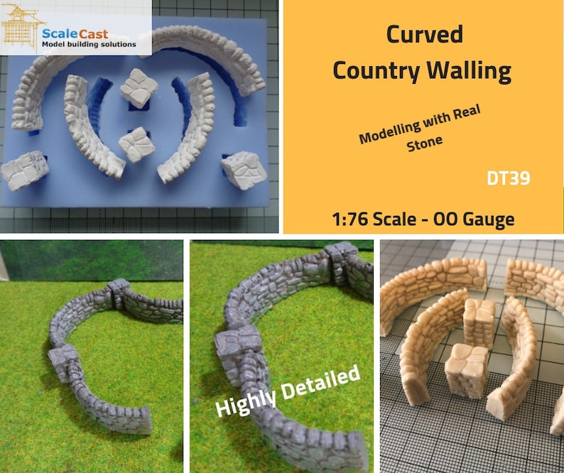 DT39 Country Walling Curved Sections - Model Railway Scenery OO Scale ...