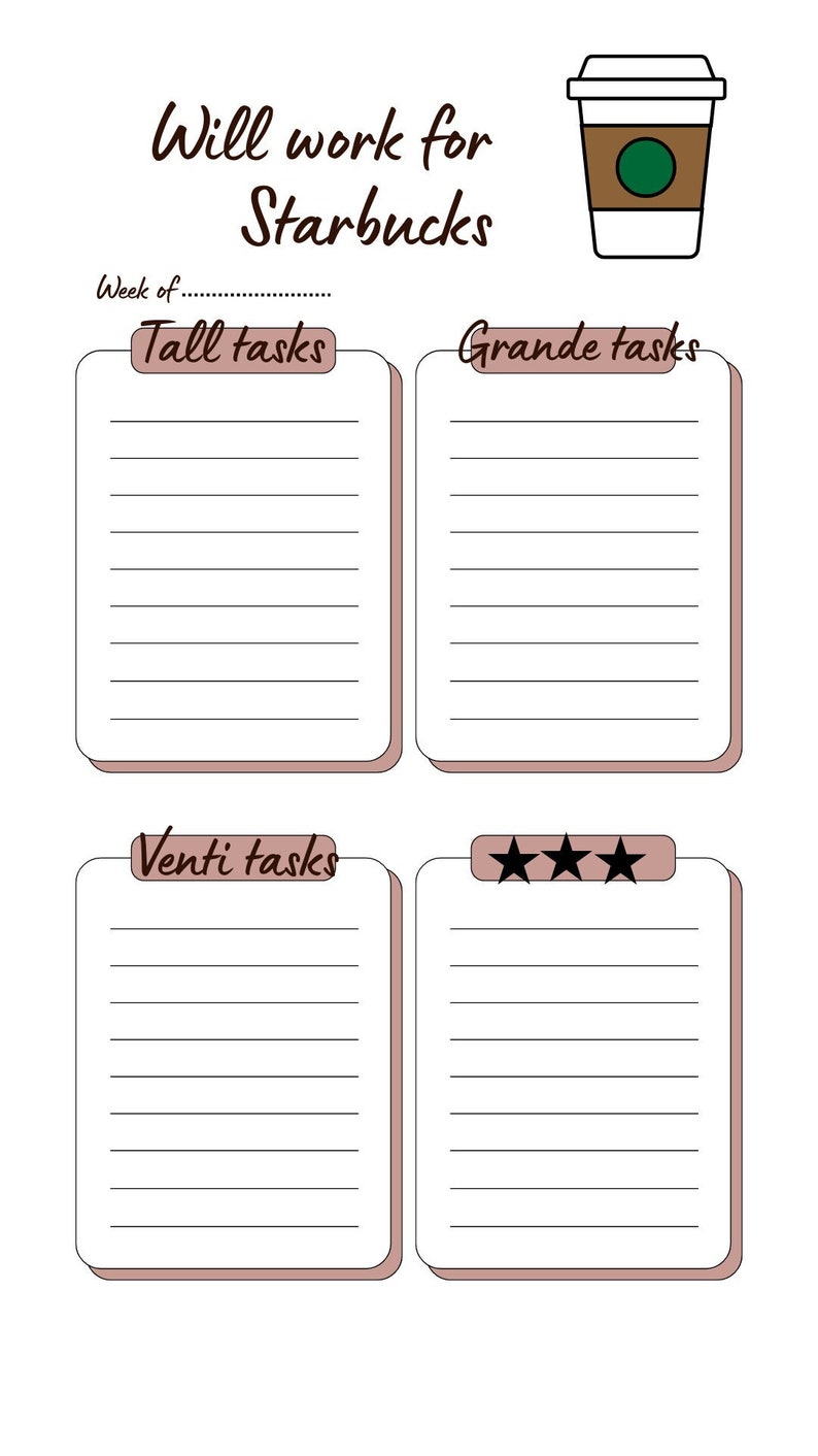 Starbucks to Do List, Planner, Productivity, Tasks, List, Checklist ...