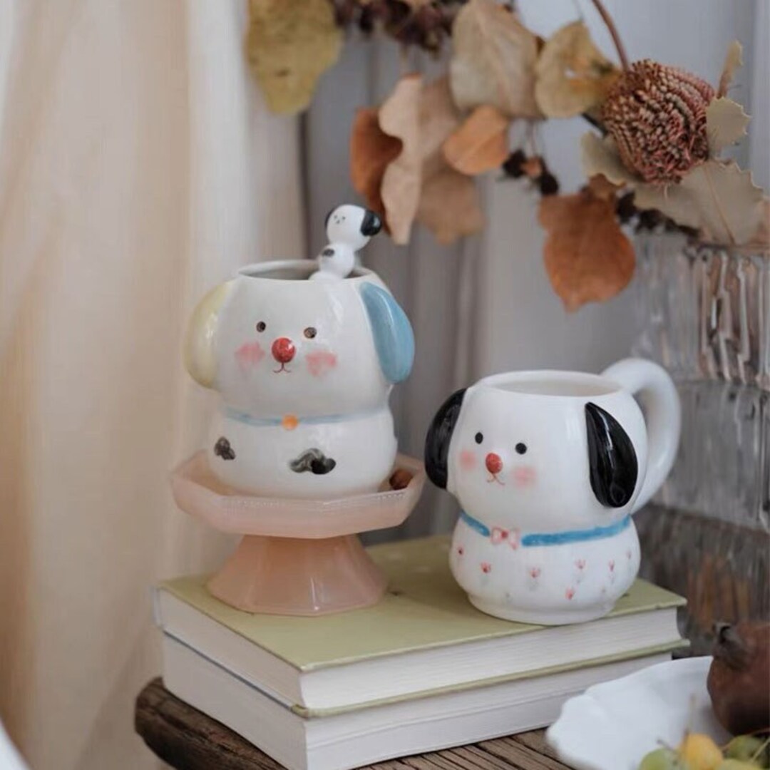 Kawaii Colorful Puppy Mug, Cute Coffee Ceramic Mug, Fun Cartoon Dog Mug ...
