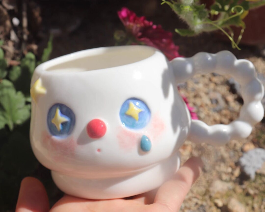 Cute Face Mug, Colorful Coffee Mug, Handmade Ceramic Mug 10oz 300 Ml ...
