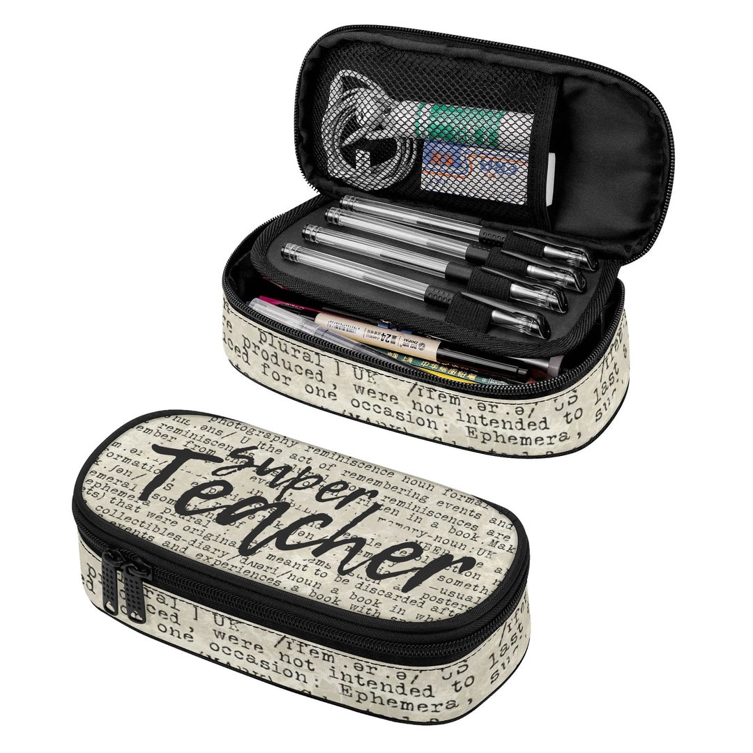SUPER TEACHER, Pencil Case With Text Design. Craft Supply Storage Pouch ...