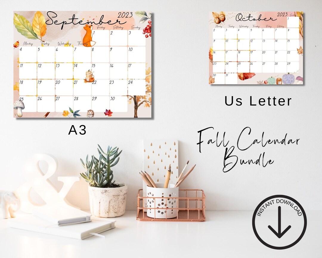 Fillable Printable Fall Calendar Bundle Pack Editable - Etsy
