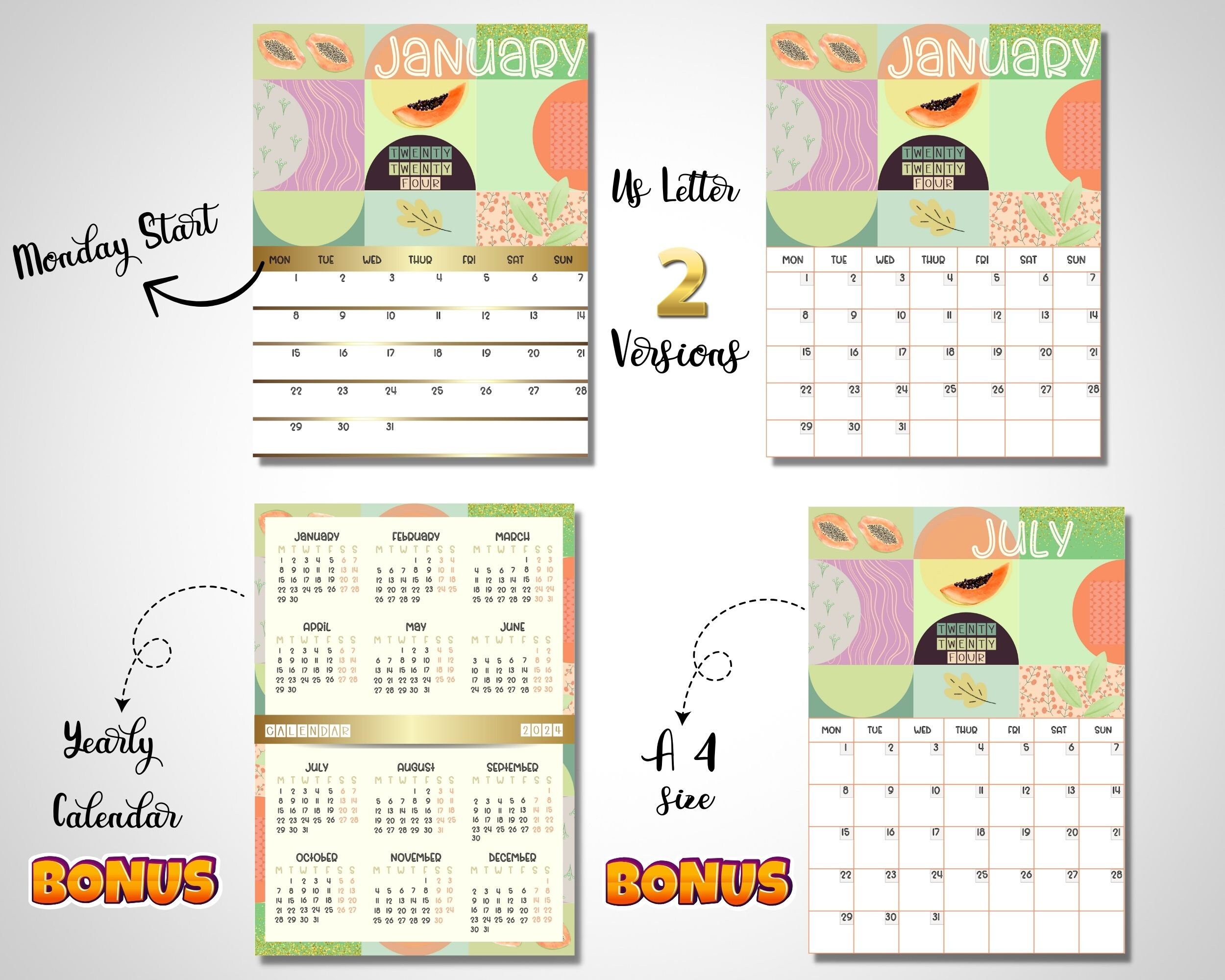 Peach Fuzz Colored Printable Calendar 2024, Printable Month Calendar ...