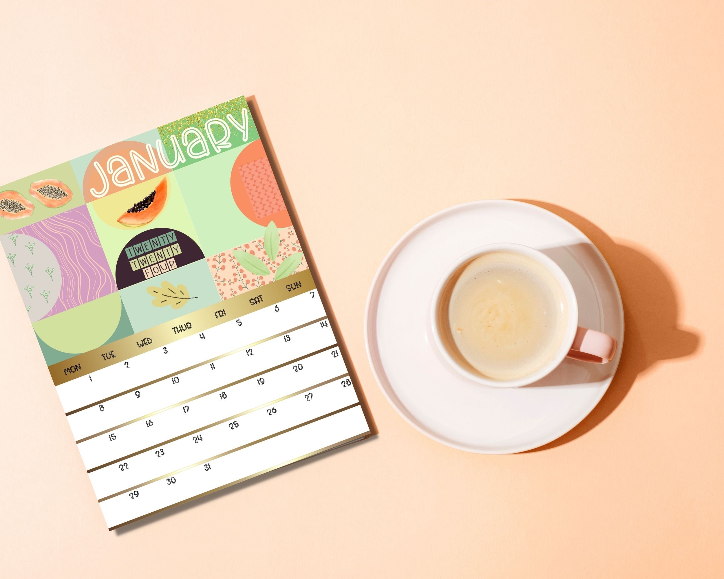Peach Fuzz Colored Printable Calendar 2024, Printable Month Calendar ...