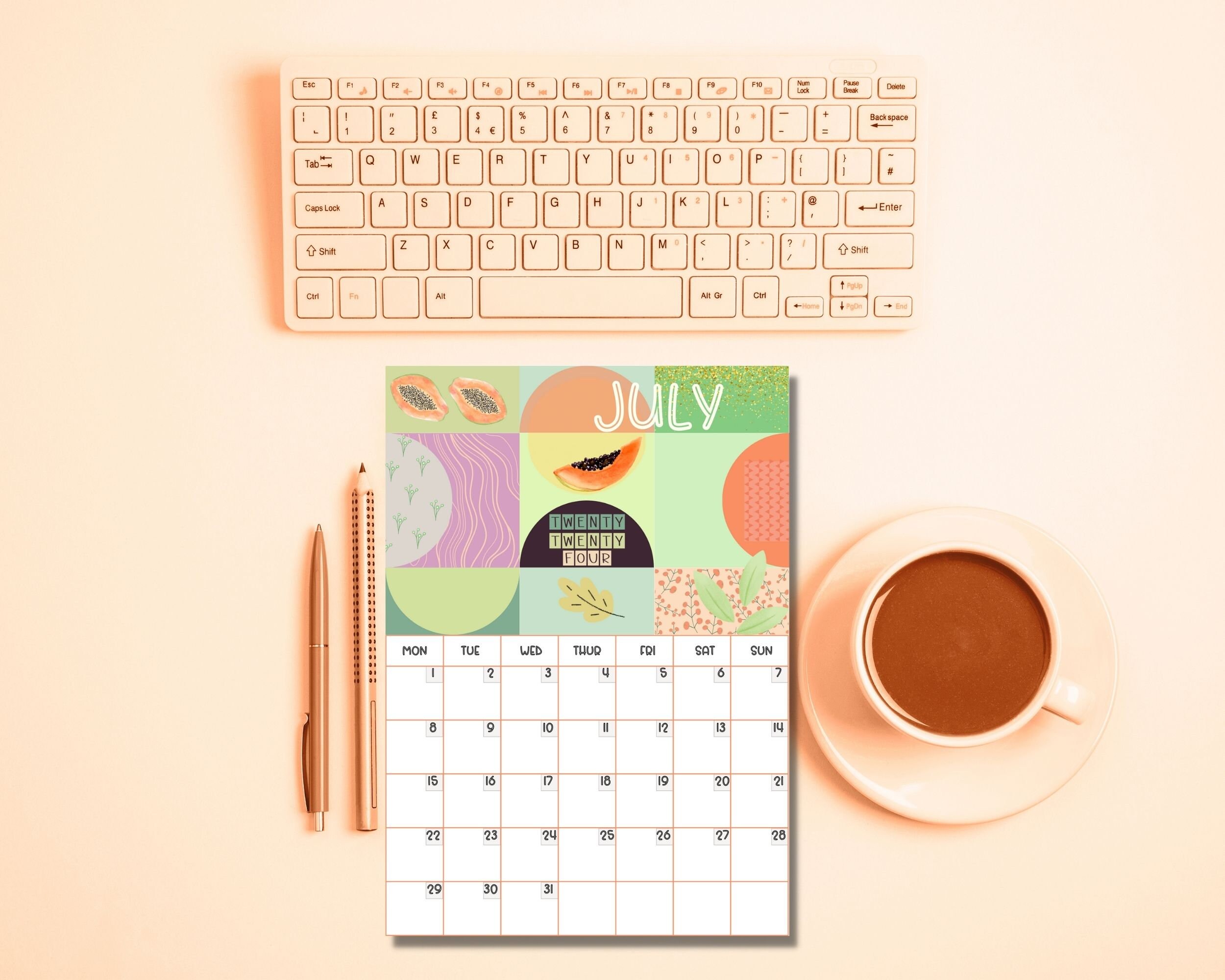 Peach Fuzz Colored Printable Calendar 2024, Printable Month Calendar ...