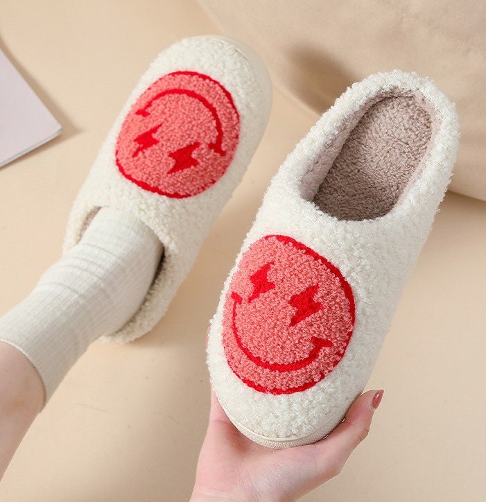 Pink Blue Fluffy Smiley Face Slippers Cushion Cute sold by Althea ...