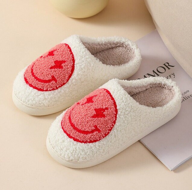 Pink Blue Fluffy Smiley Face Slippers Cushion Cute sold by Althea ...