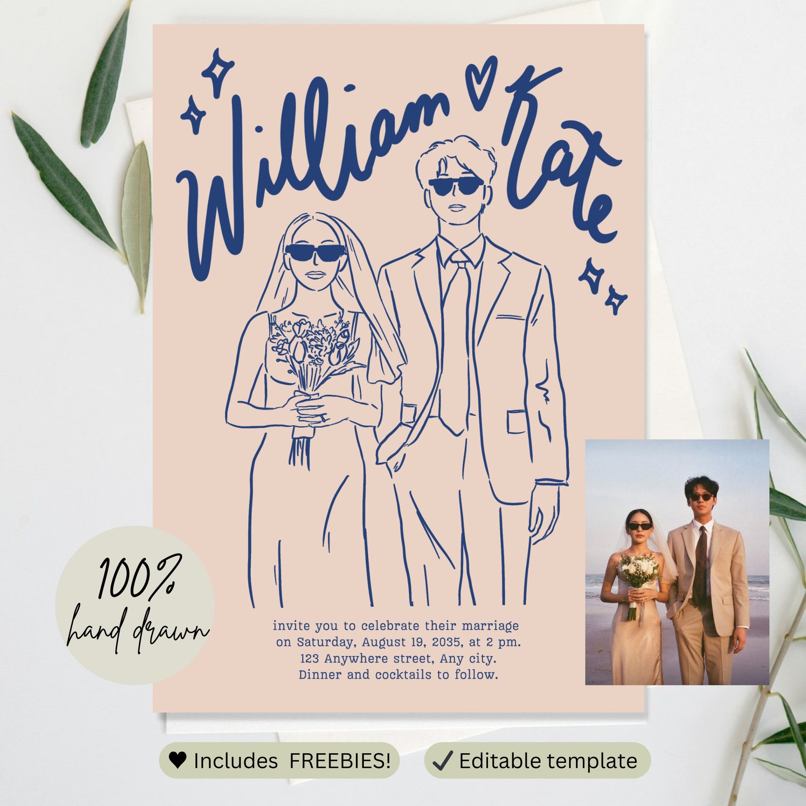 Personalised Couple Wedding Invites, Hand Drawn,bold Bright Colorful ...