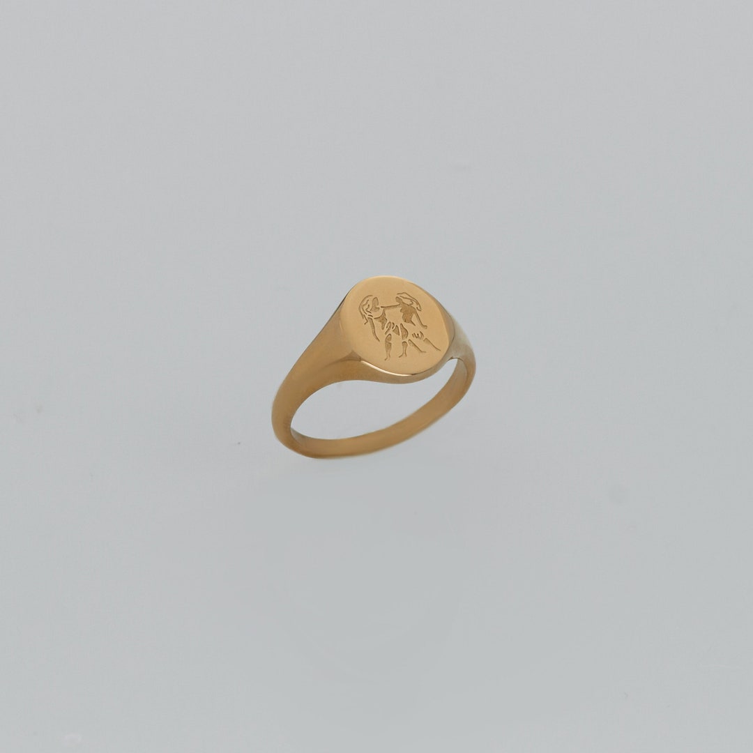 18k Gold Zodiac Ring • Gemini Ring Gold • Custom Zodiac Jewelry • Zodiac Signet Ring • Zodiac ...
