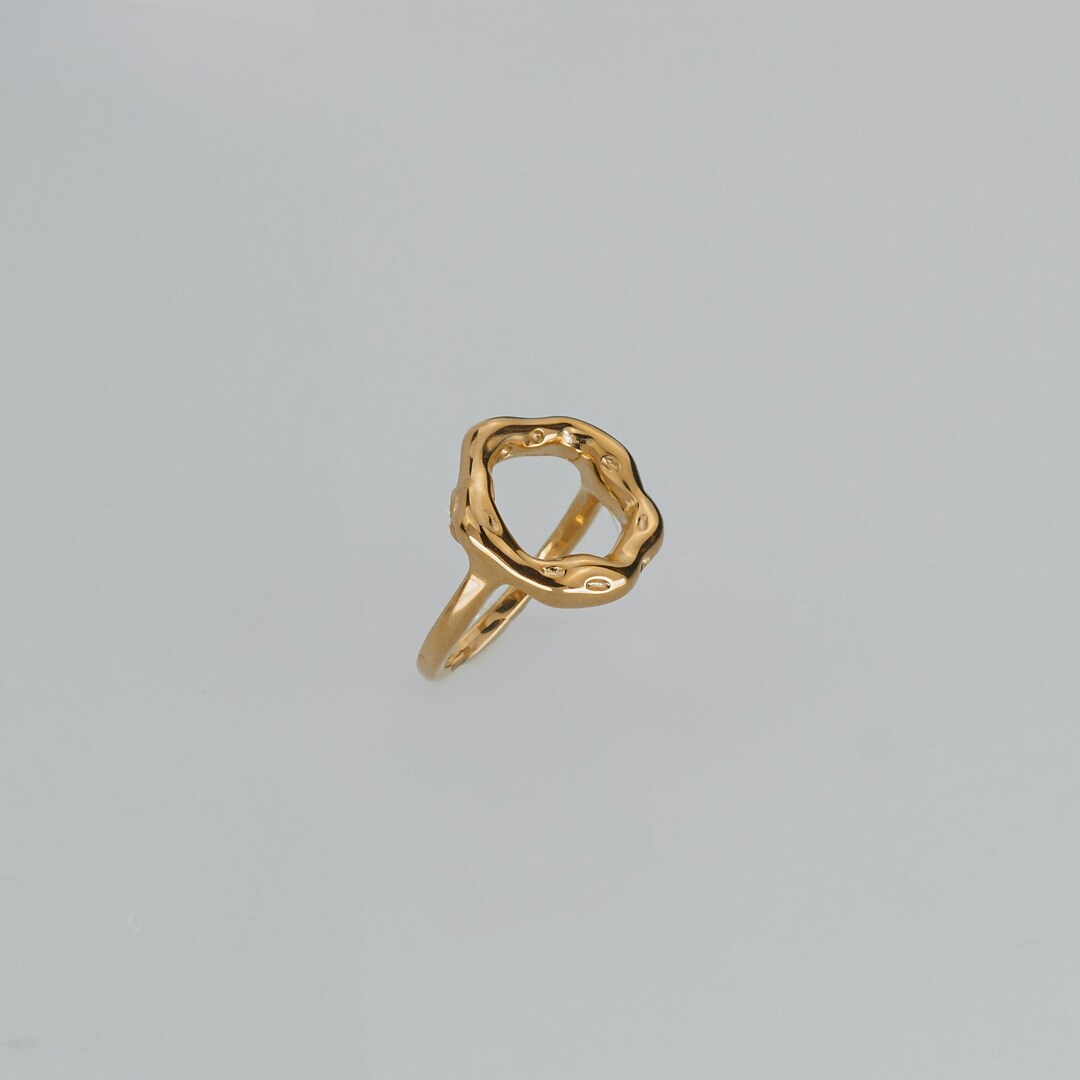 18k Gold Unique Irregular Ring Geometric Ring Gold Chunky Band Ring No ...