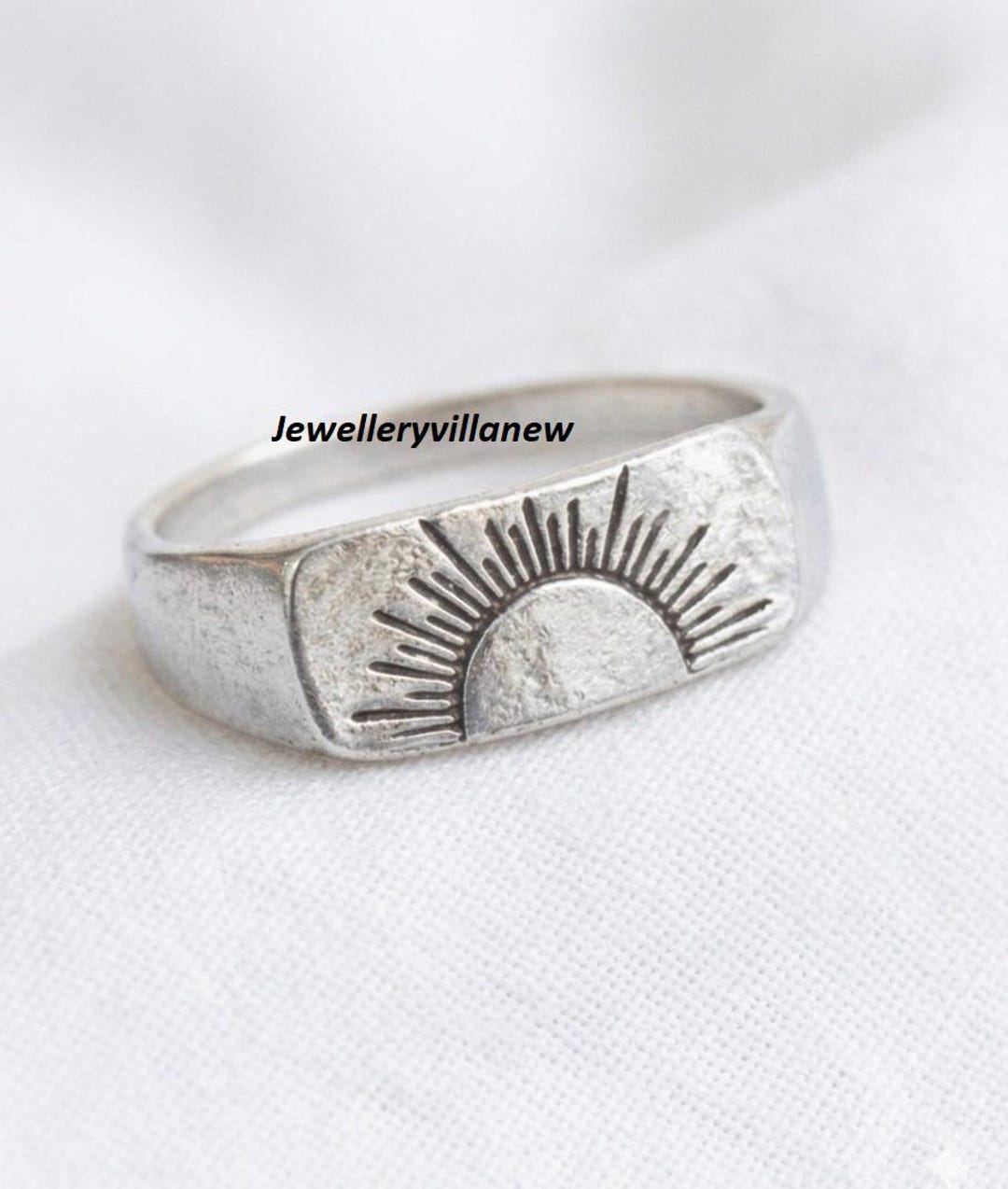 925 Sterling Silver Sun Engraved Ring, Vintage Unisex Band, Couple Gift ...