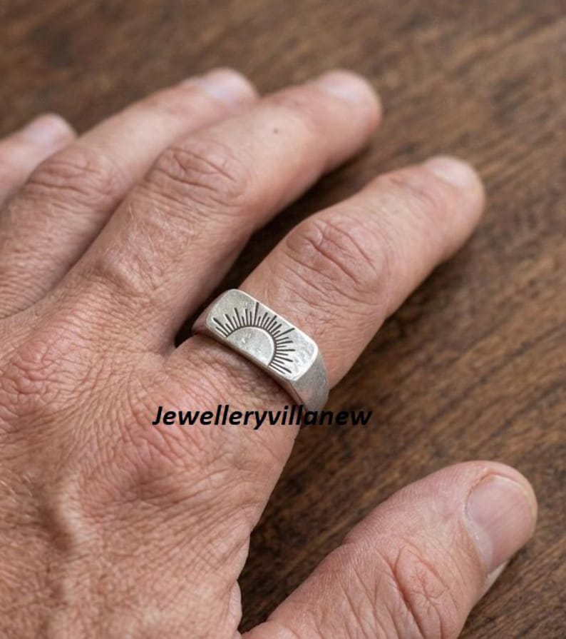 925 Sterling Silver Sun Engraved Ring, Vintage Unisex Band, Couple Gift ...