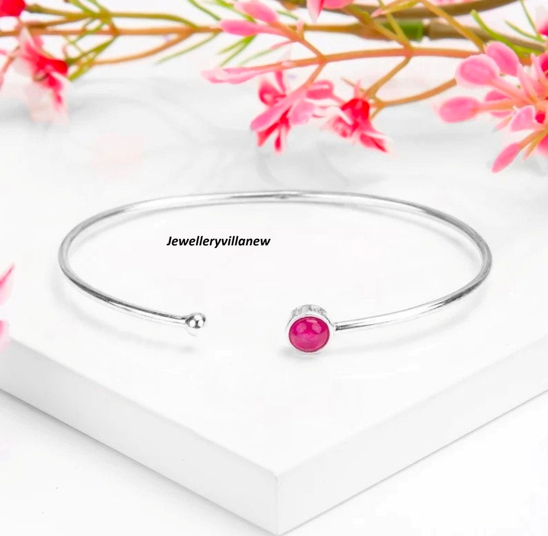 Handmade Sterling Silver Ruby Bangle: Boho Gemstone Jewelry - Etsy