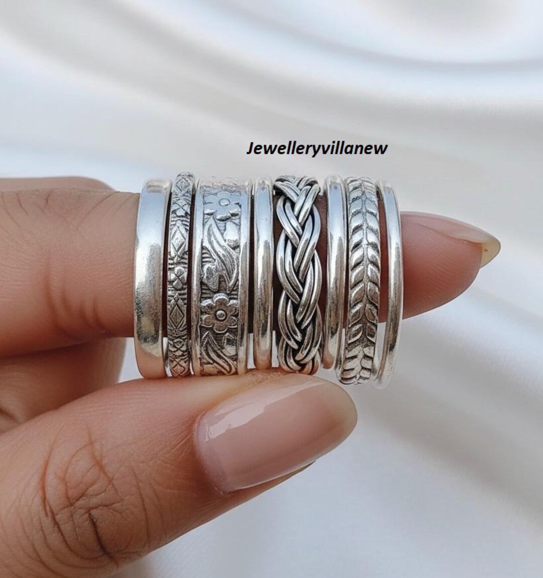 Handmade 8 Set OF Stacking Silver Ring, 925 Sterling Silver, Dainty ...